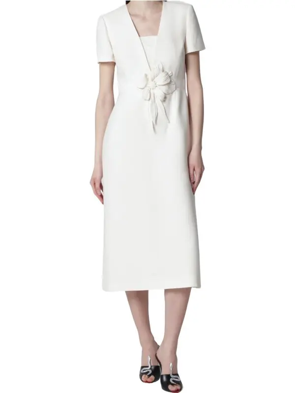 Valentino Garavani Floral Appliqué Midi Dress - Ivory