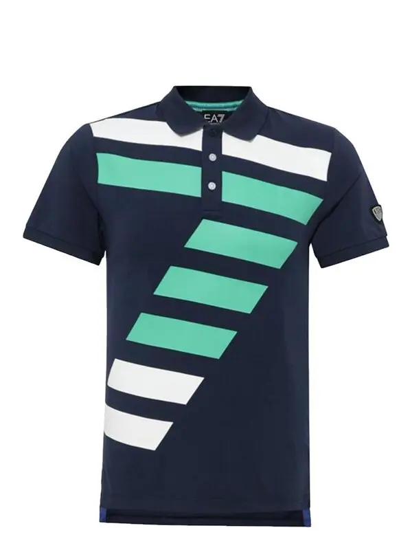 EA7 Navy Blue Logo Lapel Polo Shirt - Black