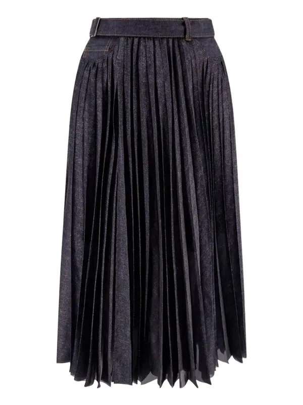 Sacai Denim Pleated Midi Skirt - Indigo