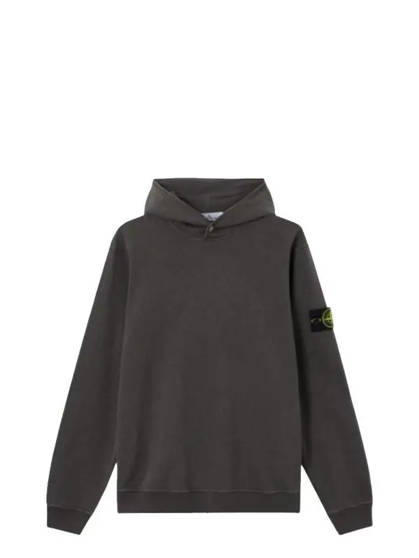 Stone Island Long Sleeved Hoodie With Logo Patch - Charcoal-grey