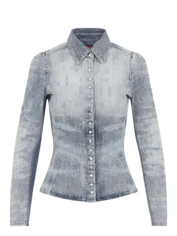 DIESEL® Distressed Honeycomb Denim Shirt - Gray
