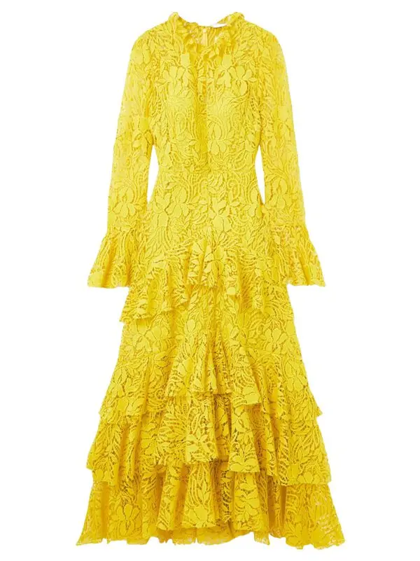 Erdem Layered Ruffle Lace Midi Dress - Yellow