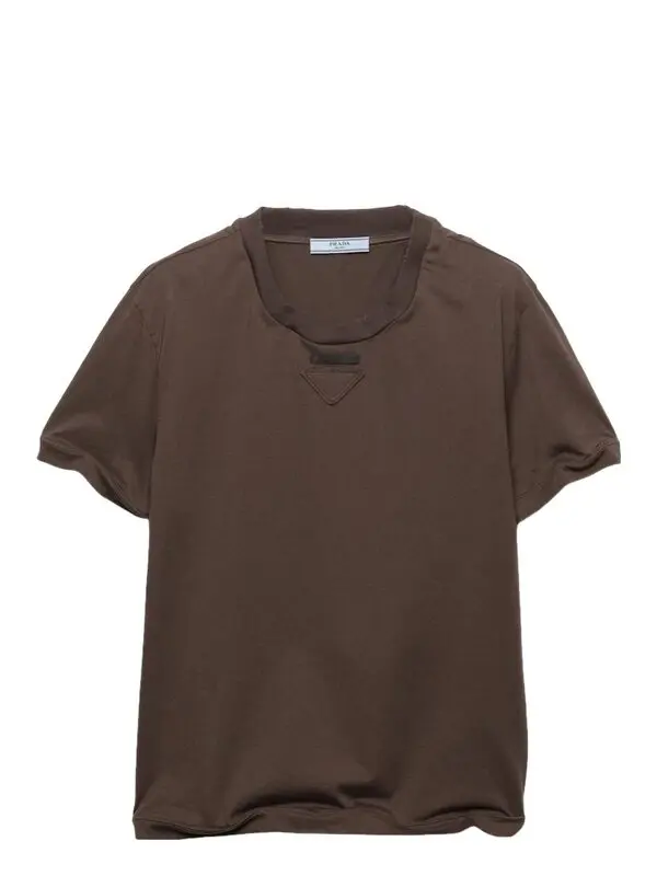 Prada Triangle-logo Crewneck T-shirt - Cocoa Brown