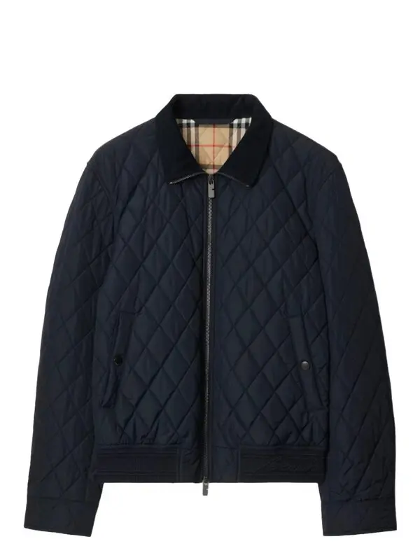 Burberry Quilted Zip-up Bomber Jacket With Ribbed Hem - Navy