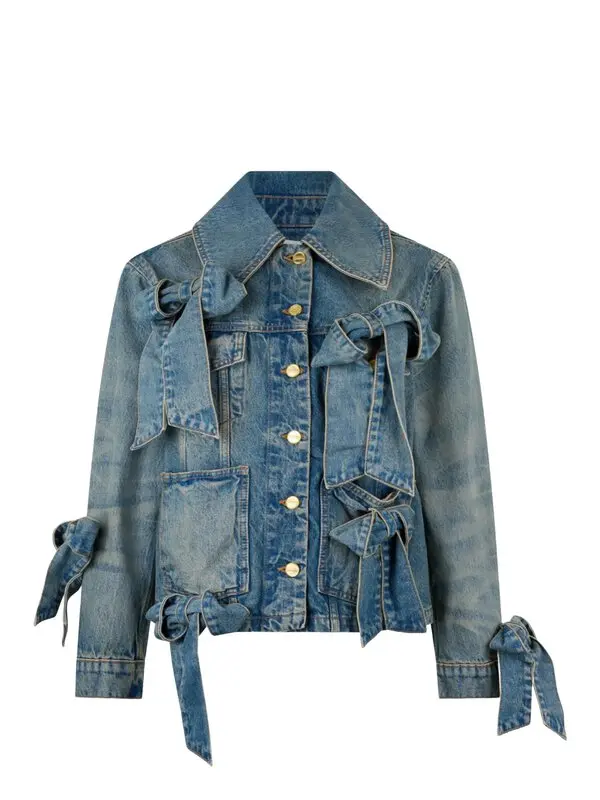 GANNI Denim Jacket With Bow Embellishments - Chinese Blue Retro