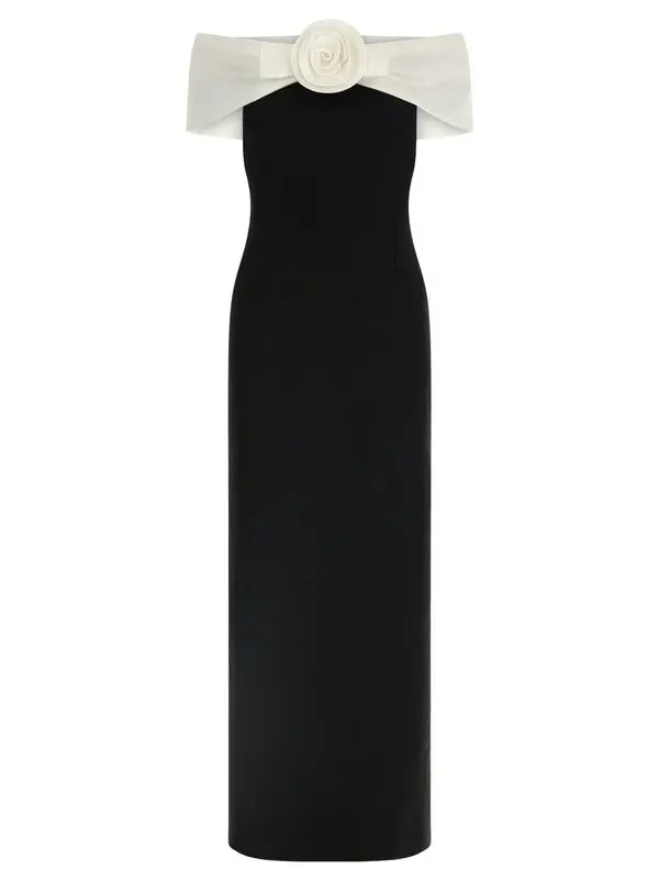 SELF-PORTRAIT Crepe Flower Maxi Dress - Black