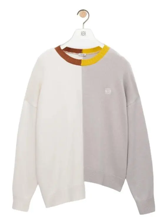 Loewe Asymmetric Colour-block Wool Sweater - White