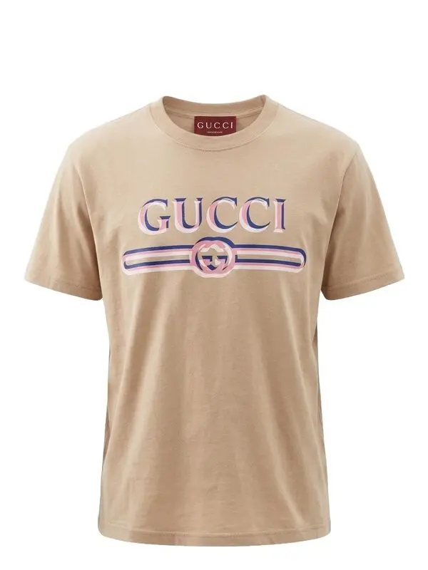 Gucci Logo Print Cotton T-shirt - Camel
