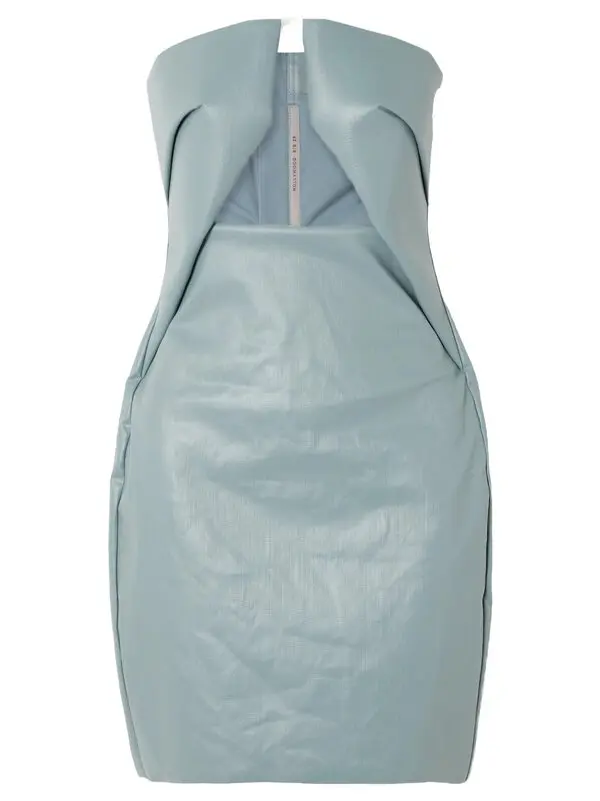 Rick Owens Strapless Cutout Coated-denim Mini Dress - Blue