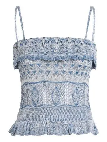 Etro Crocheted Two-tone Ruffle Detail Strappy Top - Blue