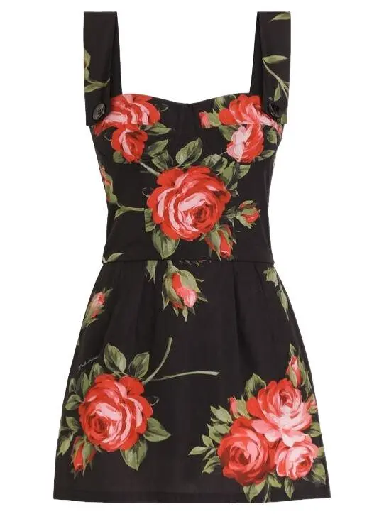 Dolce & Gabbana Floral Button-strap Mini Dress - Black