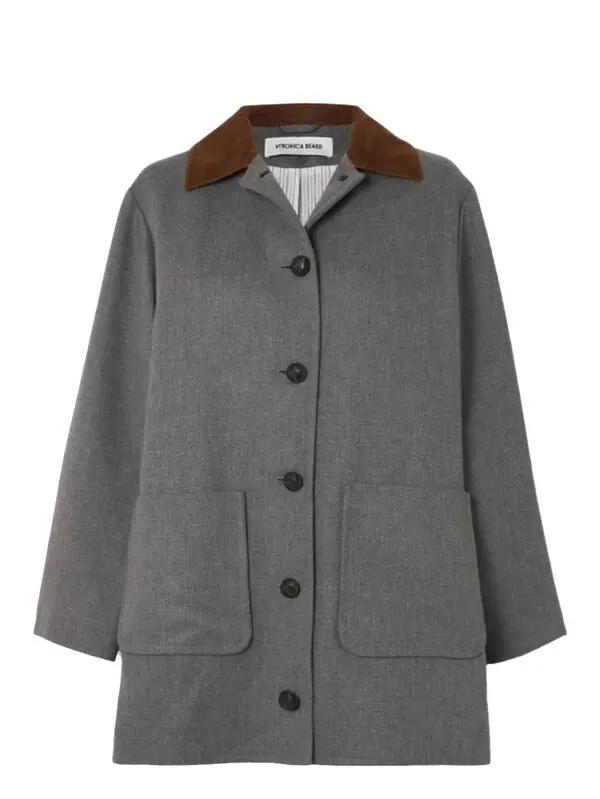 Veronica Beard Freya Corduroy-trimmed Woven Coat - Gray