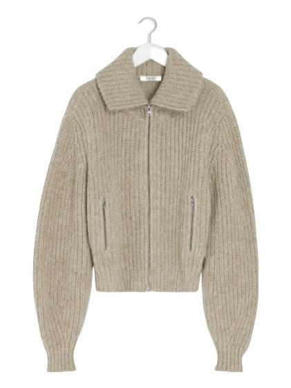 LEMAIRE Long Sleeved Zipped Cardigan - Beige Oat