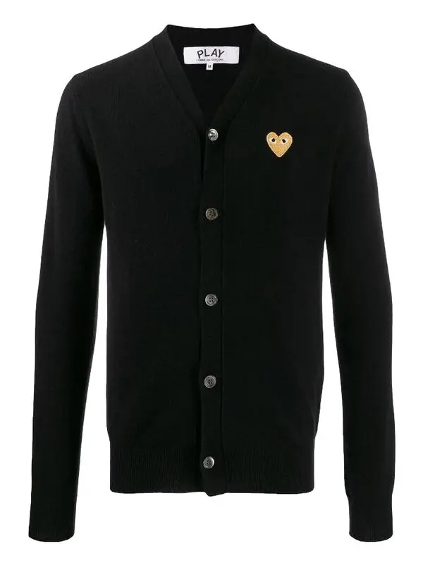 Play Comme Des Garcon Heart Embroidered Cardigan - Black