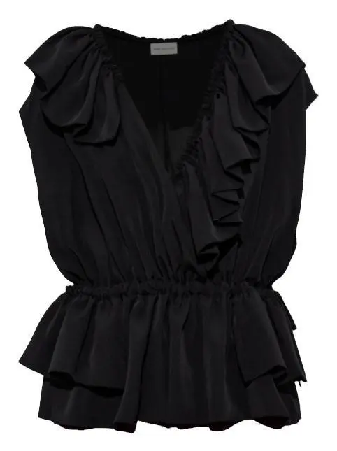 Dries Van Noten Cally Bis Ruffled Peplum Top - Black