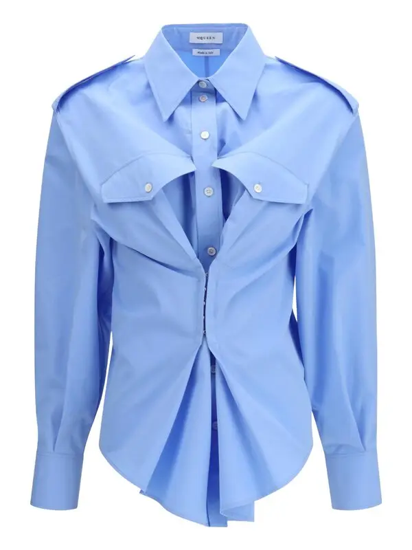Alexander McQueen Gathered Shirt - Blue