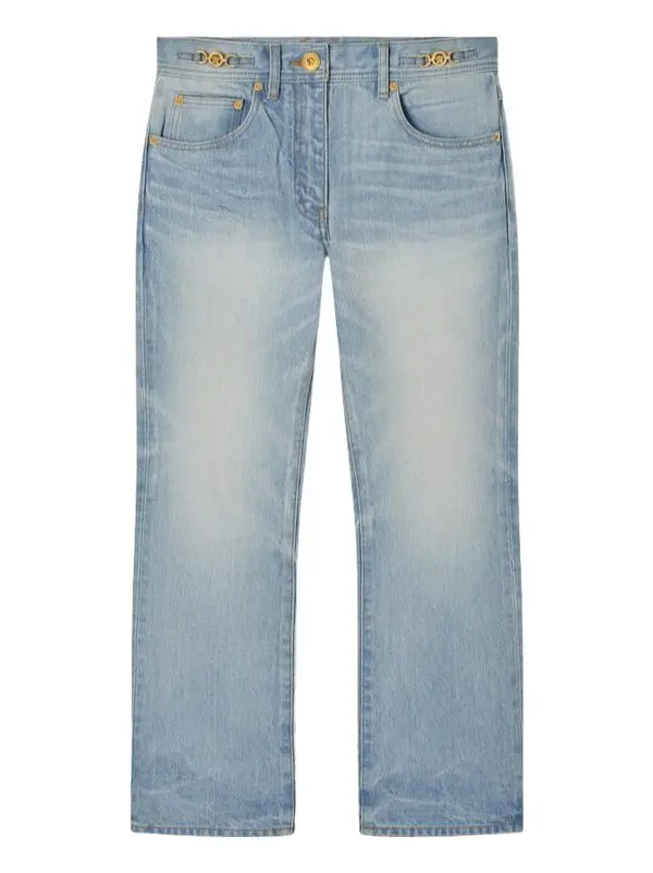 Versace Logo-patch Cropped Jeans - Blue