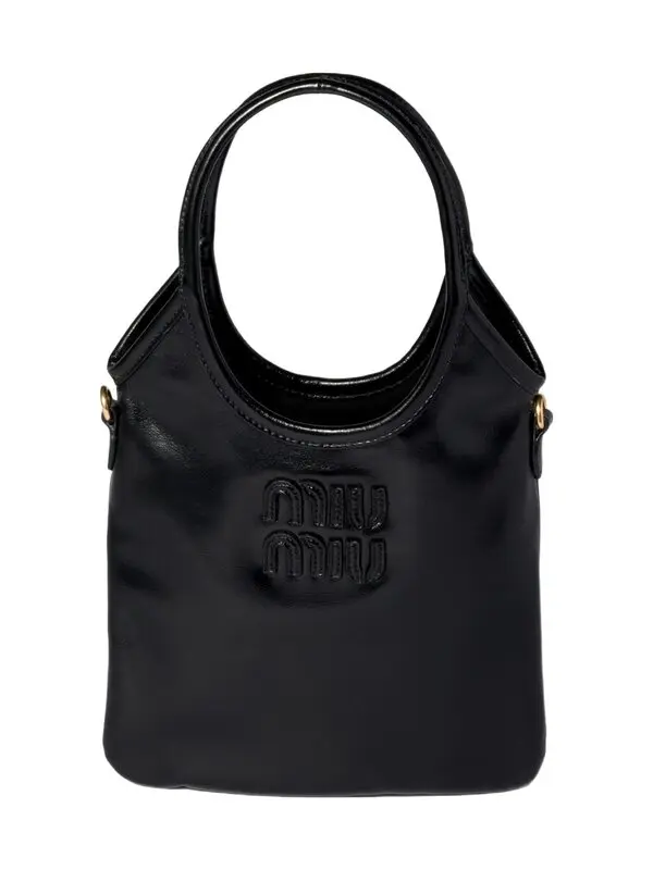 Miu Miu Ivy Leather Handbag With Monogram - Black
