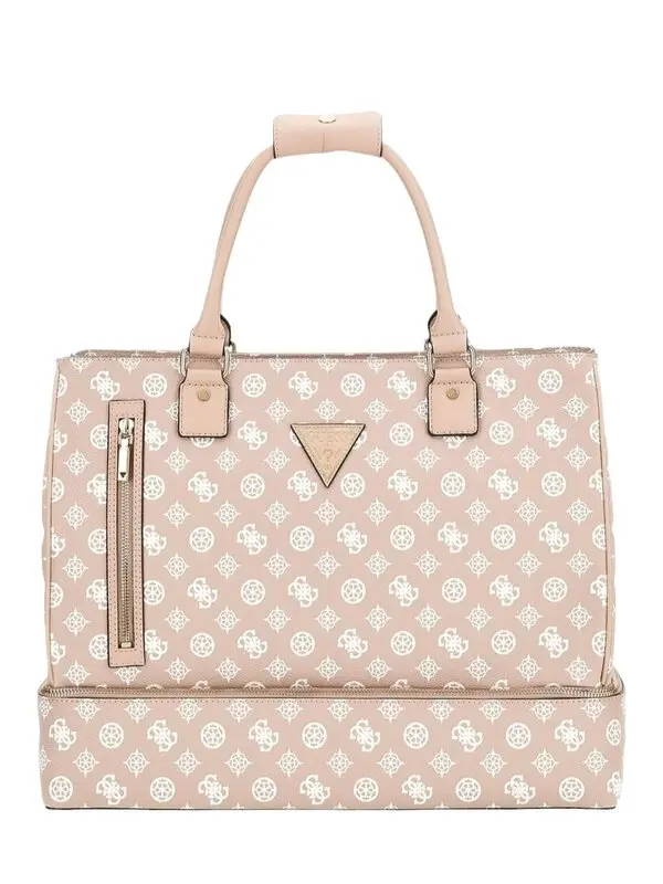 Guess Pattern Handbag With Zippered Compartments And Adjustable Shoulder Strap - Rosewood