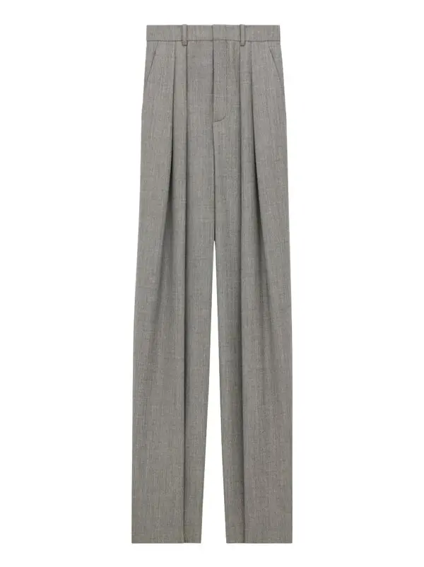 Saint Laurent High Waisted Wide Leg Tailored Trousers - Gray