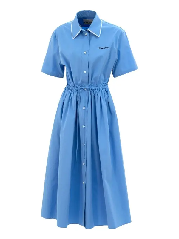 Miu Miu Drawstring Poplin Shirt Dress - Light Blue