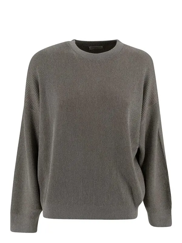 Brunello Cucinelli Ribbed Crew Neck Long Sleeve Pullover - Black
