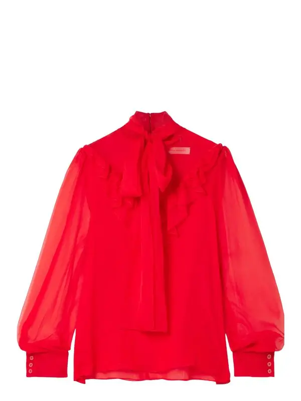 Carolina Herrera Tie-collar Ruffle Shirt - Red