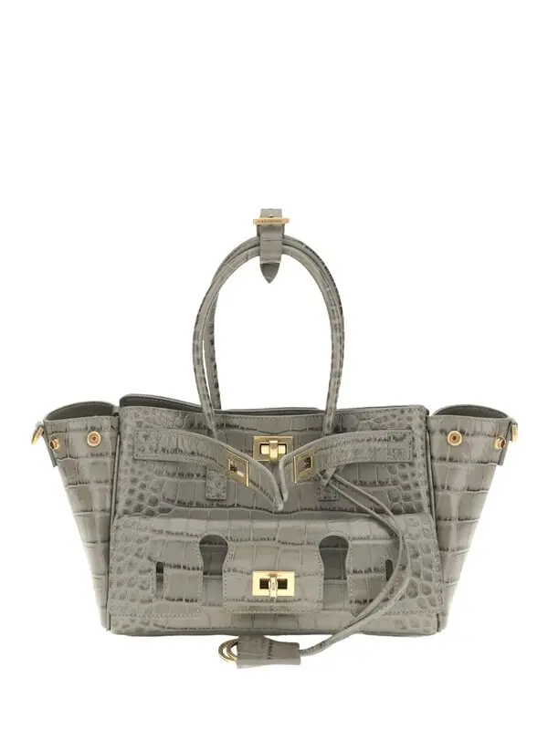 Balenciaga Mini Bel Air Crocodile-effect Leather Tote Bag - Green