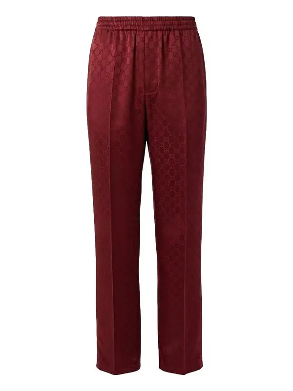 Gucci Gg Jacquard Elastic Waistband Trousers - Brown