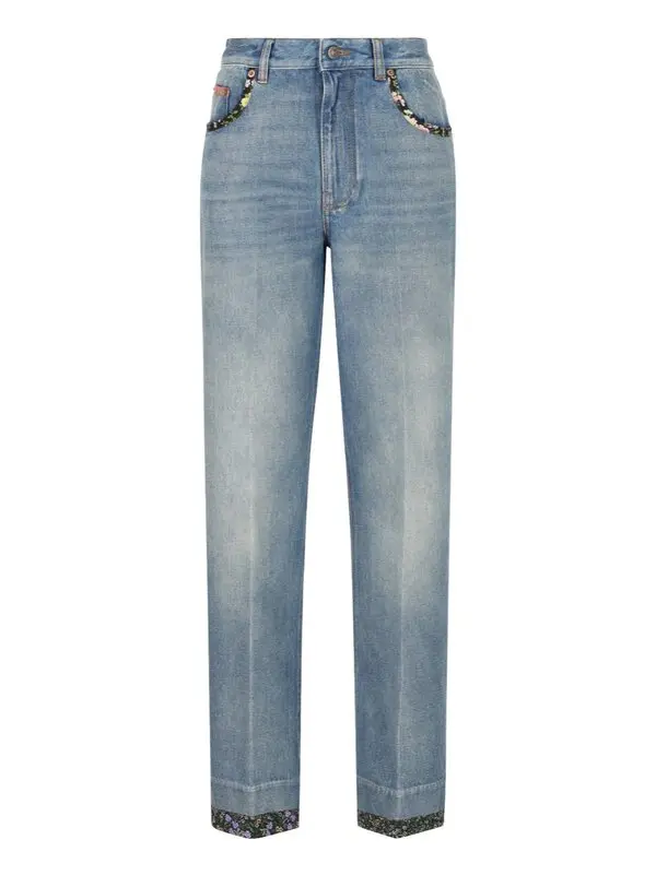 Valentino Garavani Logo Patch Boyfriend Jeans - Medium Blue Denim