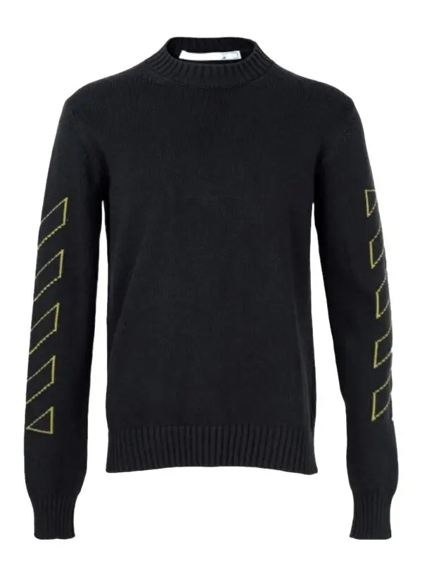 Off-White Ribbed-hem Crewneck Sweater With Graphic Detail - Black