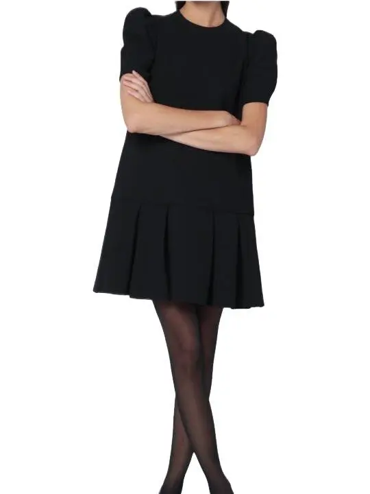 Moschino Mini Dress With Puff Sleeves And Pleated Skirt - Black