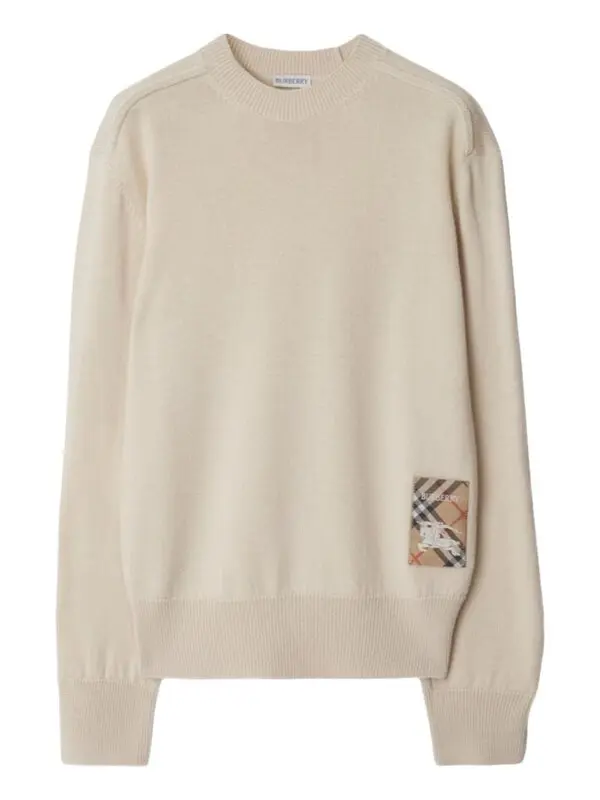 Burberry Checked Knitted Crewneck Jumper - Nutmeg