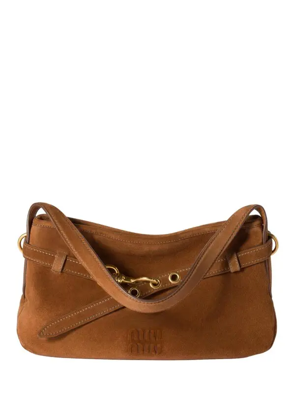 Miu Miu Suede Bag With Monogram Pattern - Oak