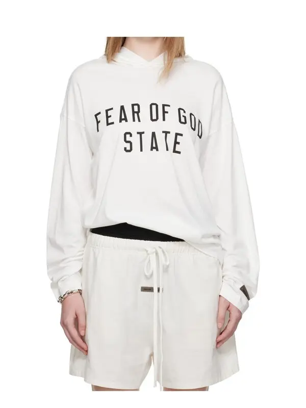 Fear Of God Long Sleeve Hoodie With Rubber Logo Patches - White