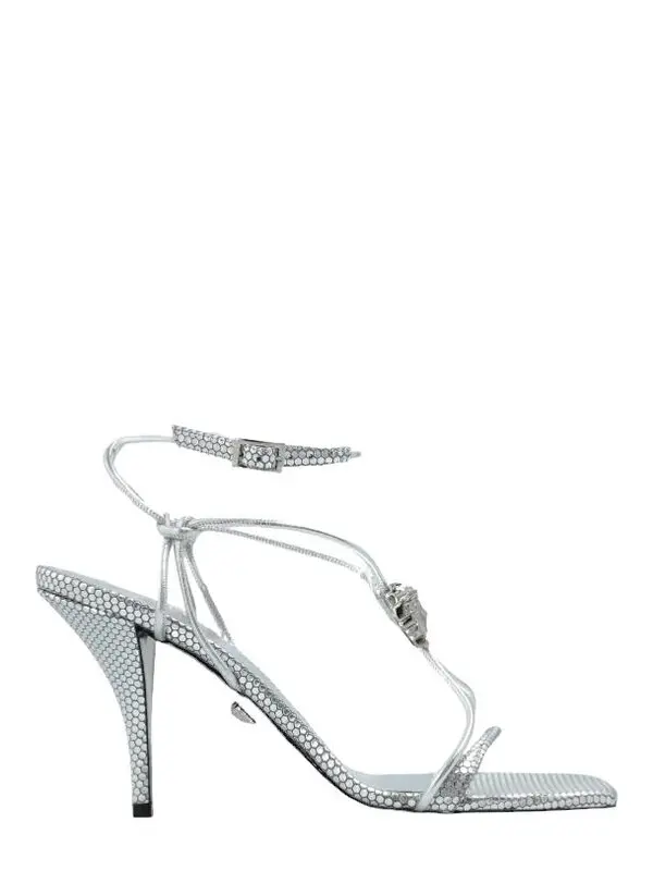 Versace Square-toe Heeled Sandals - Silver