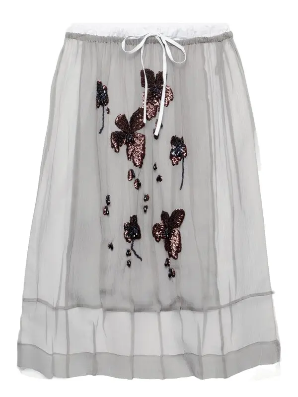 Prada Embroidered Chiffon Midi Skirt - Gray