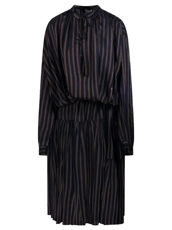 Dries Van Noten Striped Long Sleeve Dress - Navy Blue