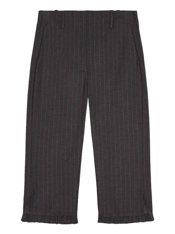 GANNI Pinstriped Capri Trousers With Ruffled Hem - Phantom