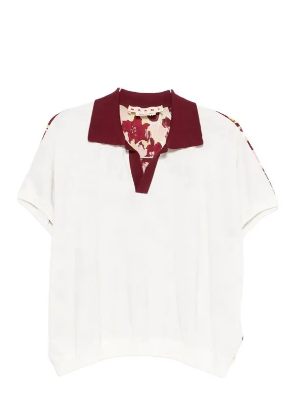Marni Floral Print Short Sleeve Polo Shirt - White
