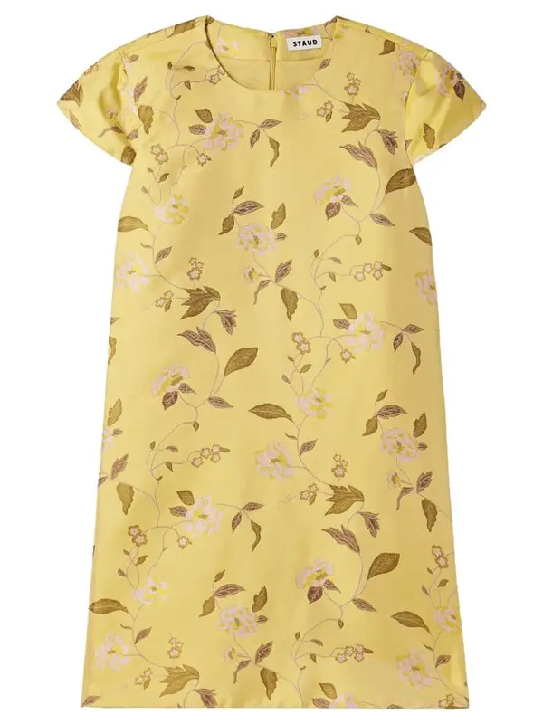 Staud Mia" Floral Brocade Mini Dress - Yellow