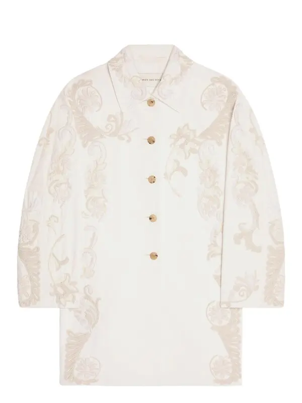 Dries Van Noten Embroidered A-line Coat - White