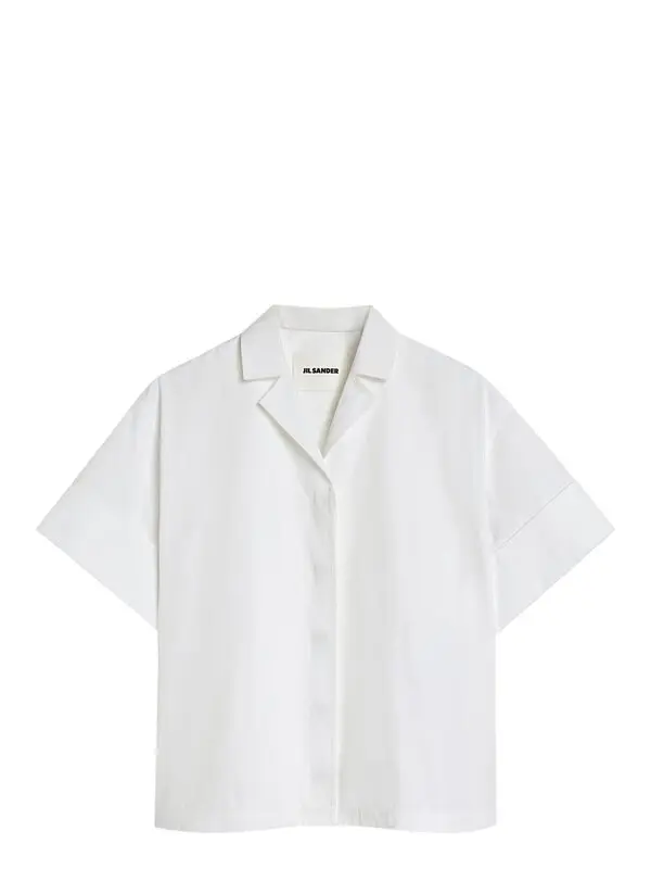JIL SANDER Short-sleeved Poplin Shirt With Lapel And Frill Details - White