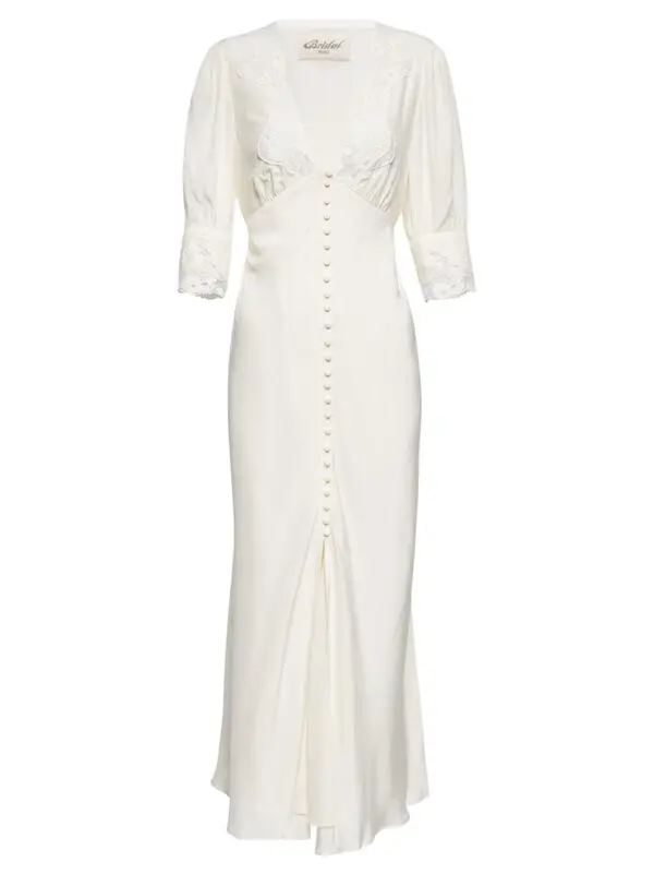Rixo V-neck Embroidered Midi Dress - White