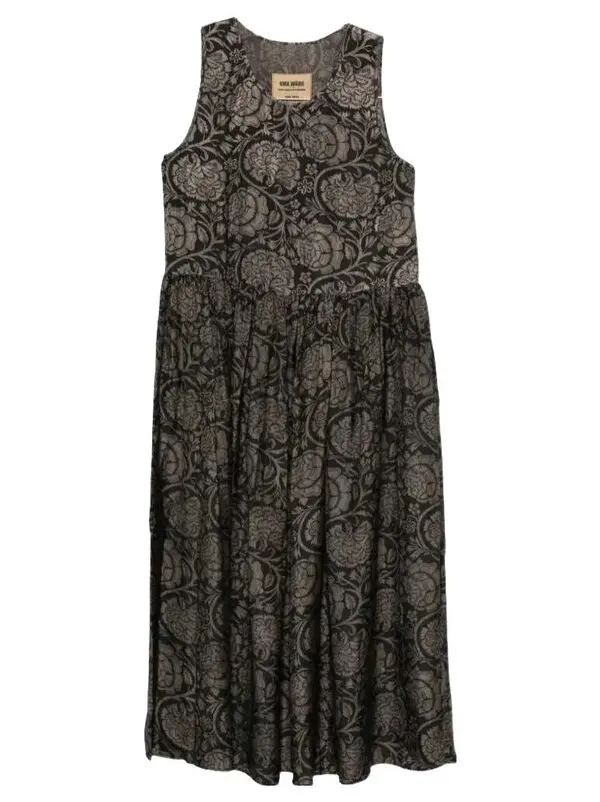UMA WANG Sleeveless Round Neck Printed Dress - Black