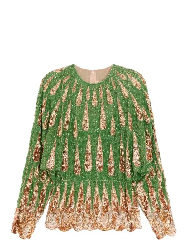Valentino Garavani Chiffon Embroidered Sequin Top - Green