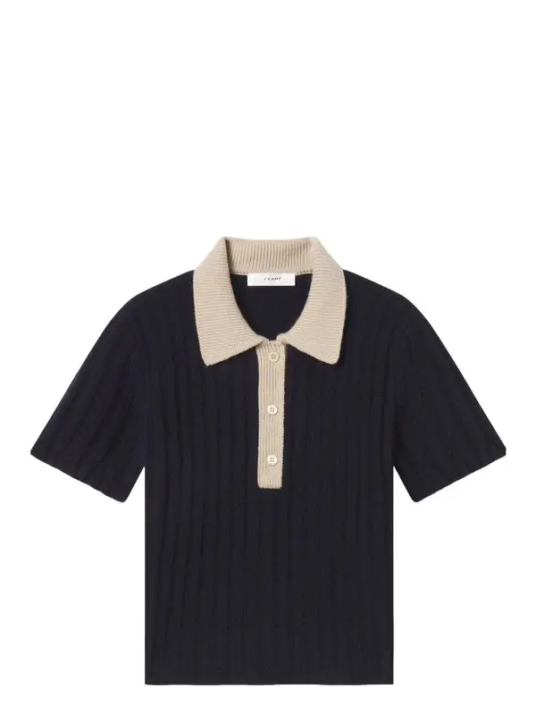 FRAME Contrast Trim Polo Shirt - Navy Blue Multicolor