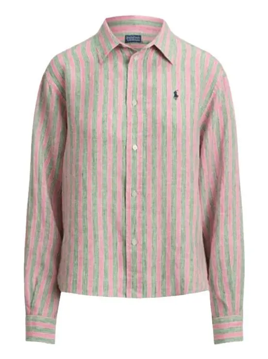 Ralph Lauren Striped Long Sleeve Embroidered Pony Shirt - Nude