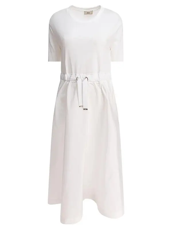 Herno Crewneck Short Sleeve Drawstring Waist Midi Dress - White