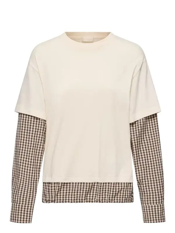 Moncler Layered-effect Vichy Cotton Blend T-shirt - Light Beige